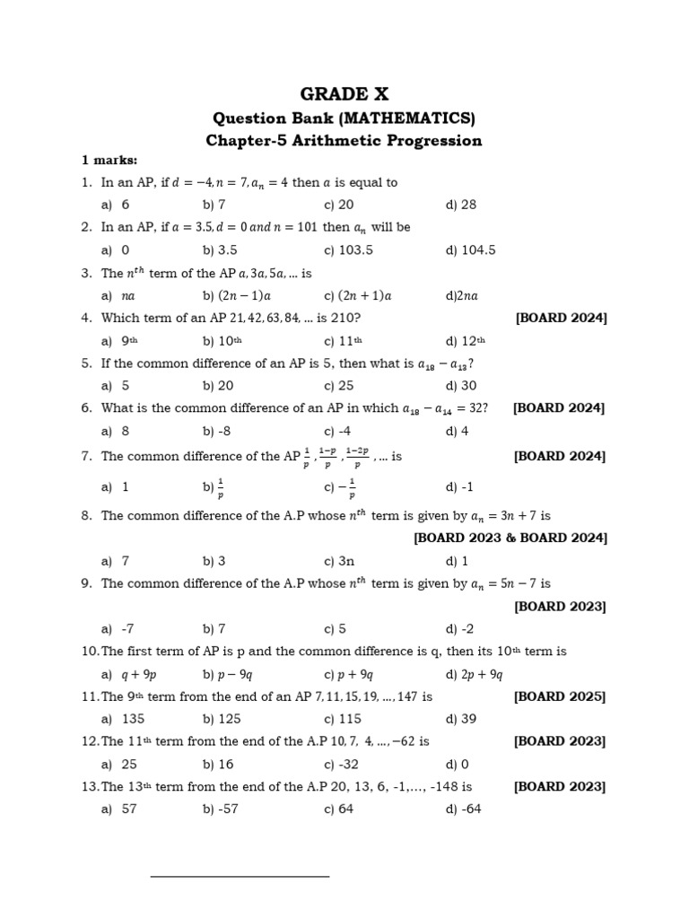 Class 10 Arithmetic Progression Questions | PDF | Discrete Mathematics ...