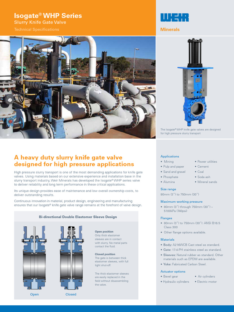 Isogate WHP Series Knife Gate Valve | PDF | Valve | Mechanical Engineering