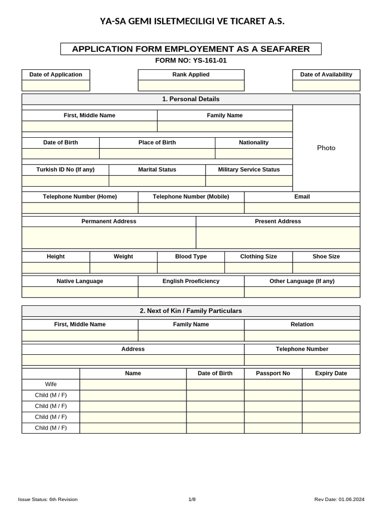 Seafarer Employment Application Form | PDF | Travel Visa | Sailor