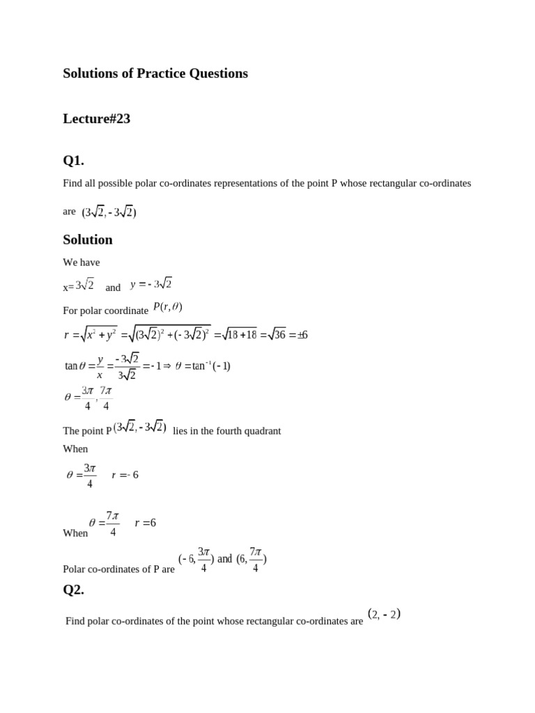 Solution of Practice Questions 23-25 | PDF | Coordinate System ...