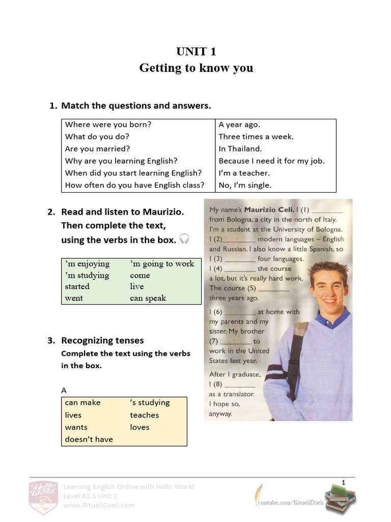 UNIT 1 - Pre-Intermediate - WWW - Youtube.com - RitueliDaeli | PDF ...