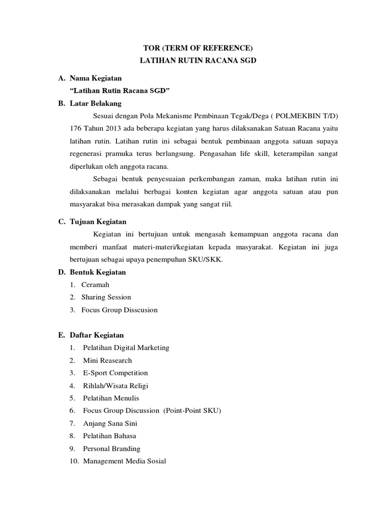 TOR Latihan Rutin Racana SGD | PDF