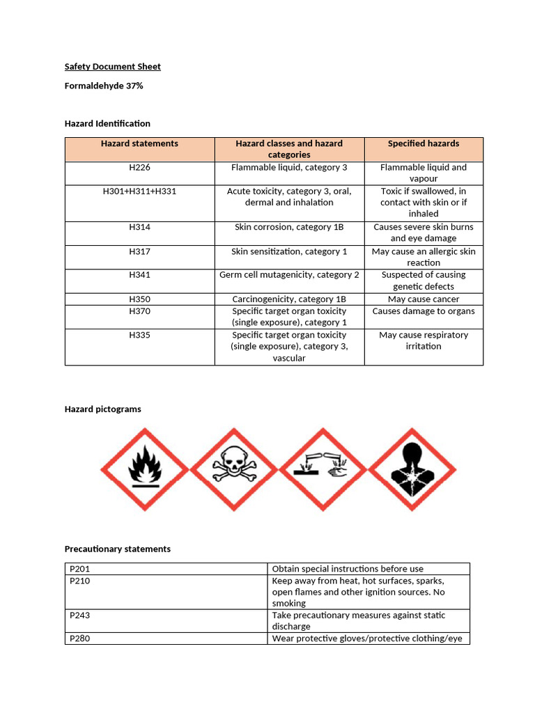 Formaldehyde Safety and PPE Guidelines | PDF | Personal Protective ...