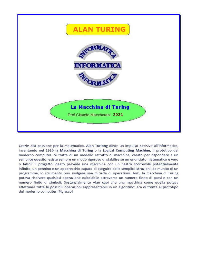Alan Turing e La Macchina Di Turing | PDF