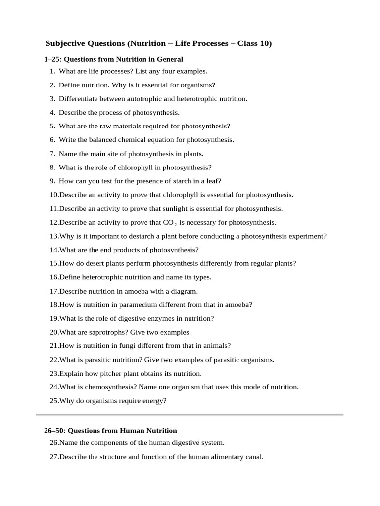 50 Subjective From Life Process | PDF | Digestion | Small Intestine