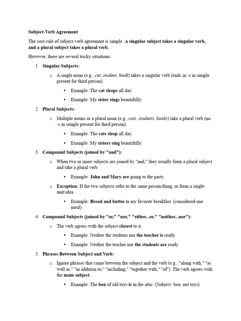 Subject-Verb Agreement Explained | PDF | Grammatical Number | Plural