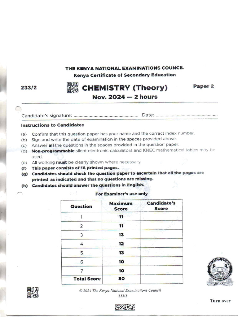 Chemistry Paper 2 | PDF