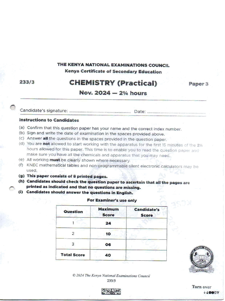 Chemistry Paper 3 | PDF