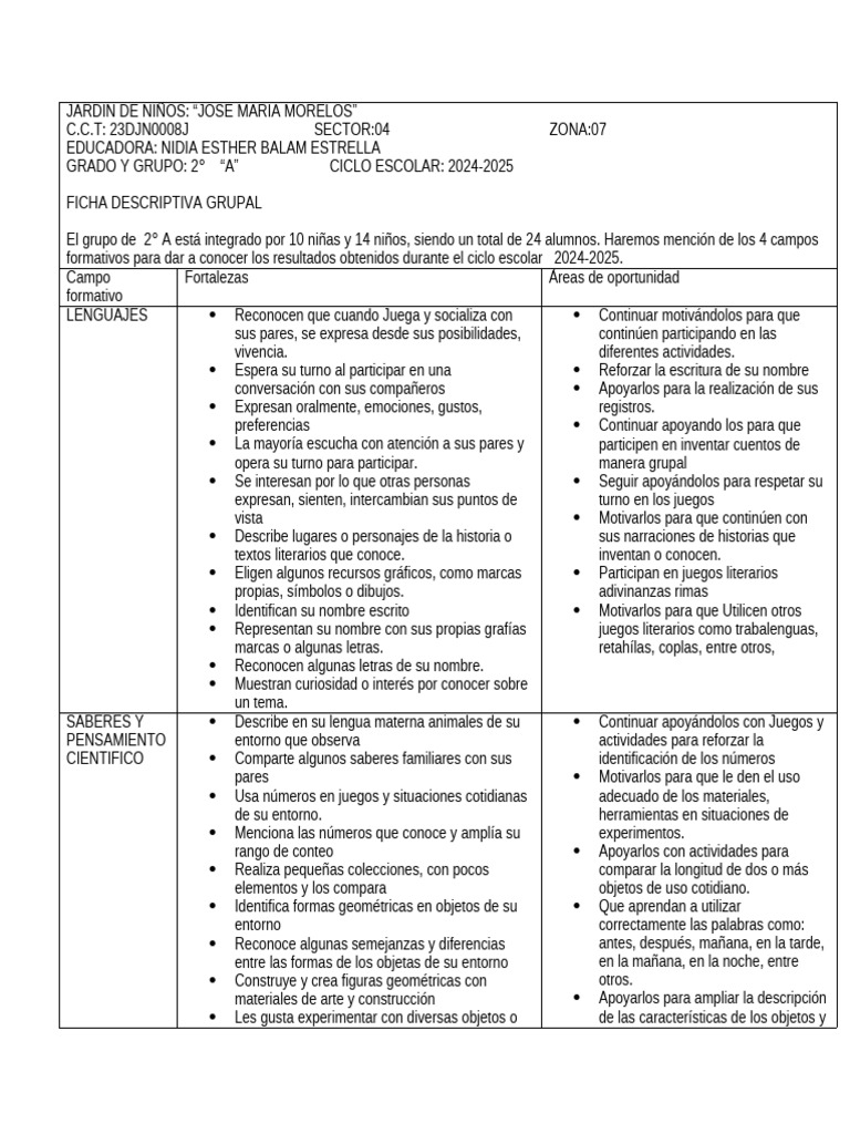 Ficha Descriptiva Grupal Final | PDF | Enseñando | Aprendizaje