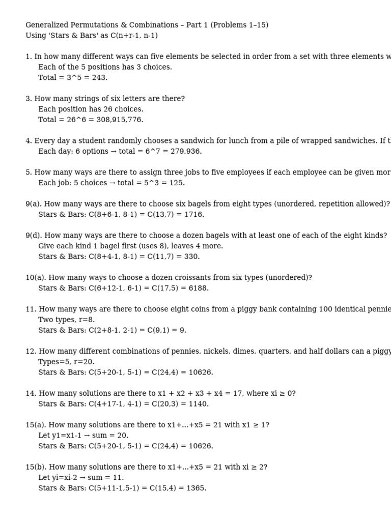 Generalized Permutations & Combinations | PDF