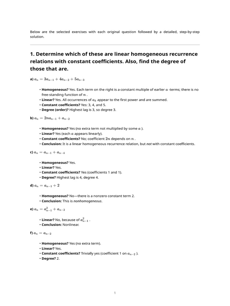 Linear Homogeneous Recurrence Relations Explained | PDF | Recurrence ...