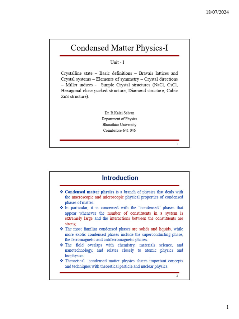 CMP-1 Unit 1 | PDF | Crystallite | Crystal Structure