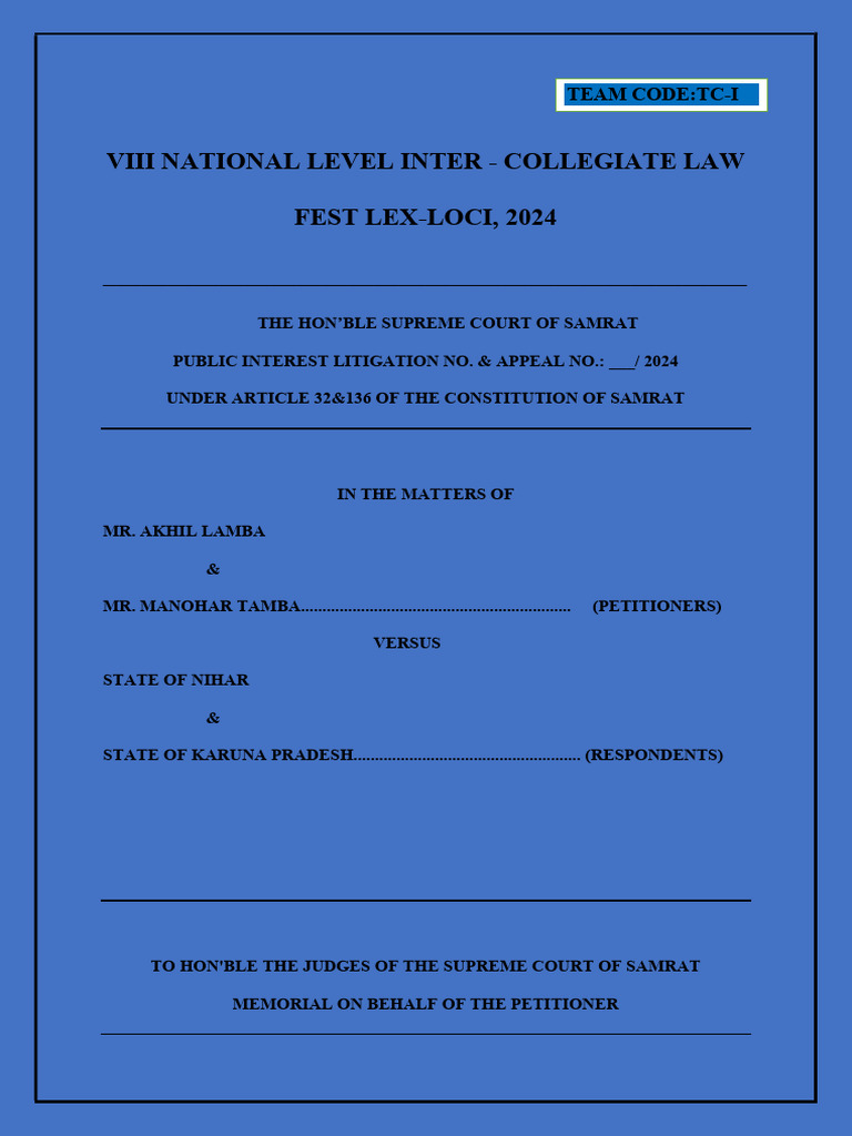 Viii National Level Inter - Collegiate Law Fest Lex-Loci, 2024 | PDF ...