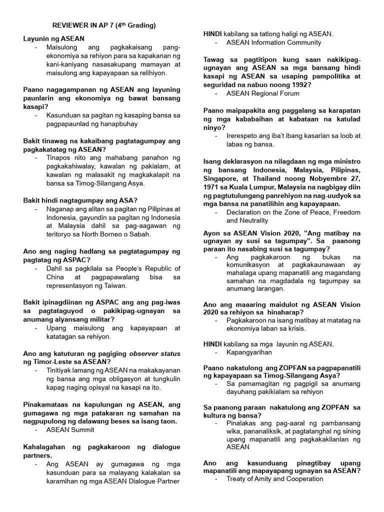 Reviewer in AP 7 4th Quarter | PDF