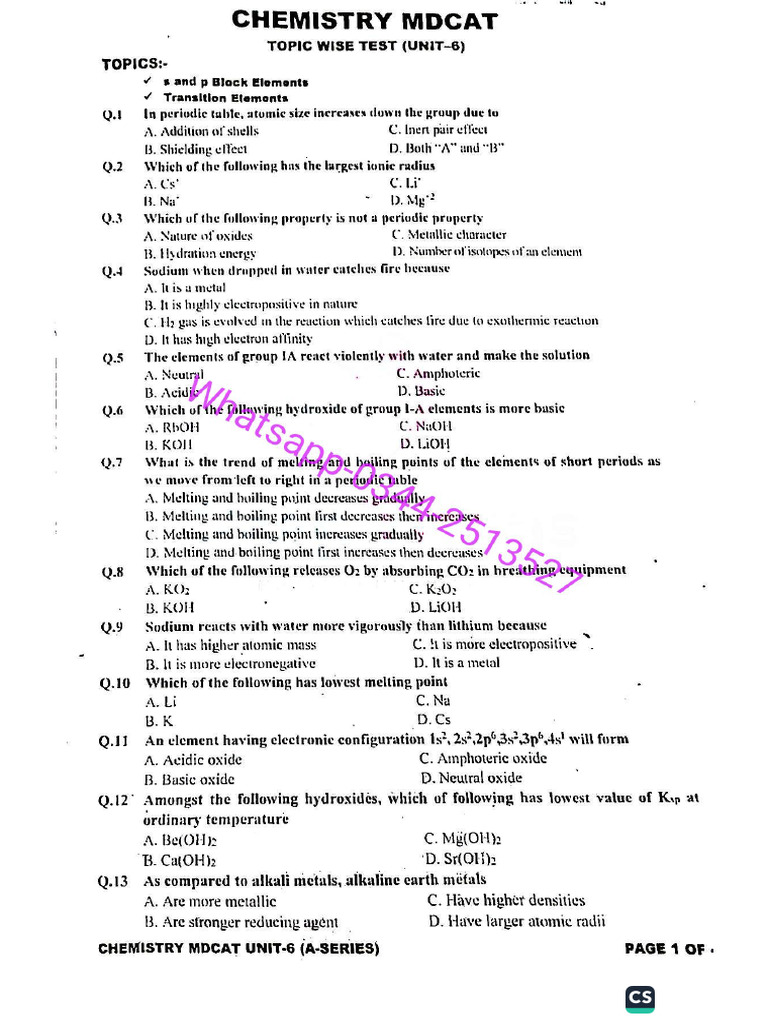 Chem 6 A-Series 2025 + Key | PDF