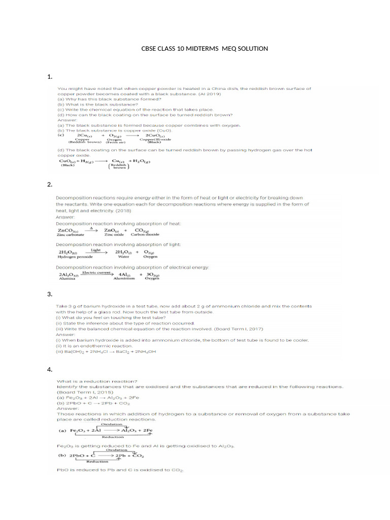 Cbse Class 10 Midterms Meq Solution | PDF