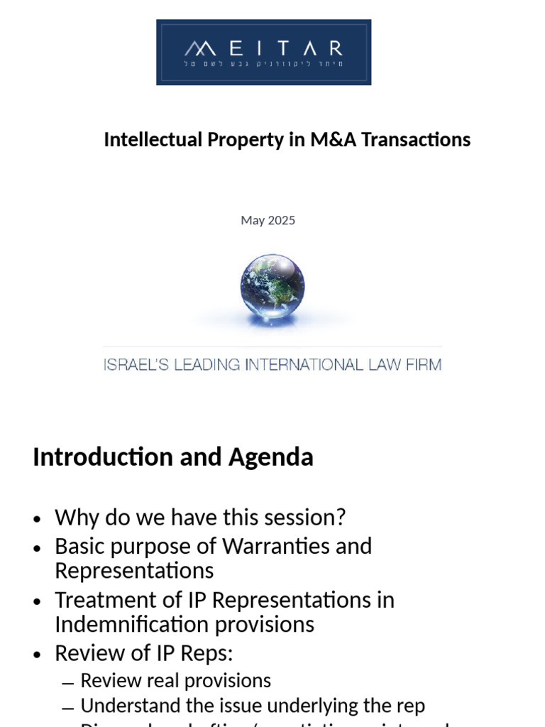 IP in M&a Presentation - May 2025 | PDF | Intellectual Property | Indemnity