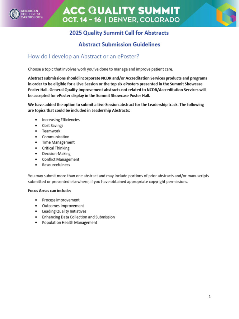 How Do I Develop An Abstract or An Eposter?: 2025 Quality Summit Call For Abstracts Abstract ...