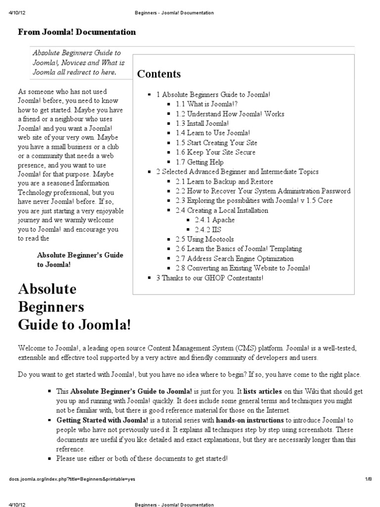 Beginners - Joomla! Documentation | PDF | Joomla | Websites