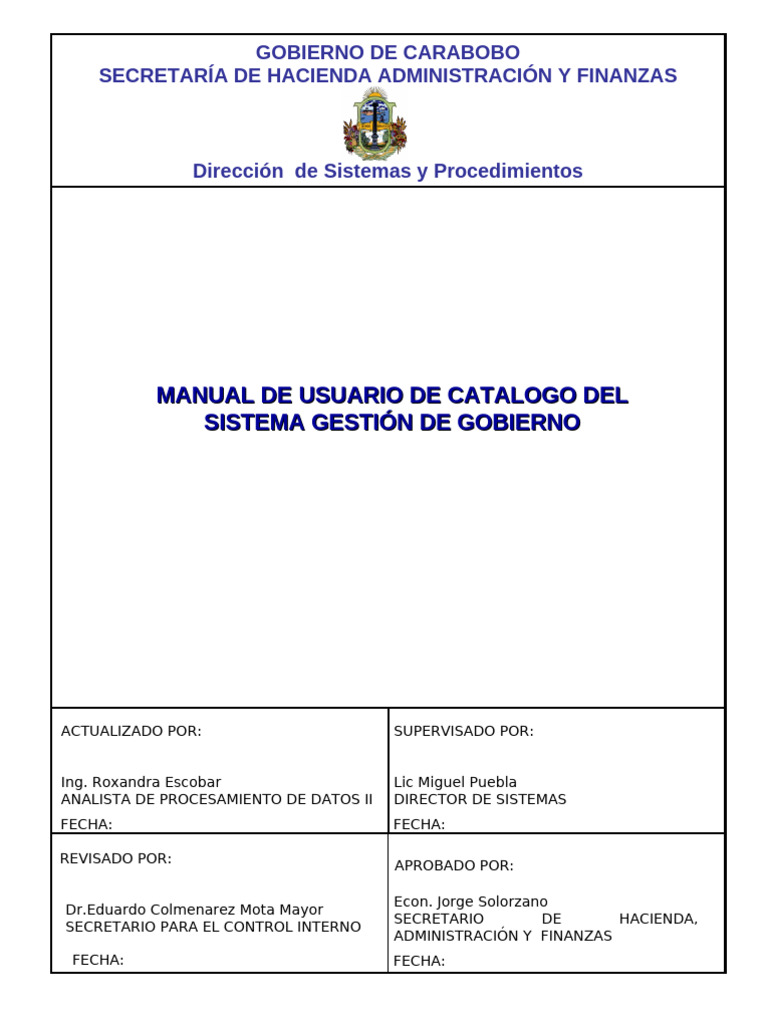 Manual de Usuario: Catálogo Sistema Gobierno | PDF | Informática