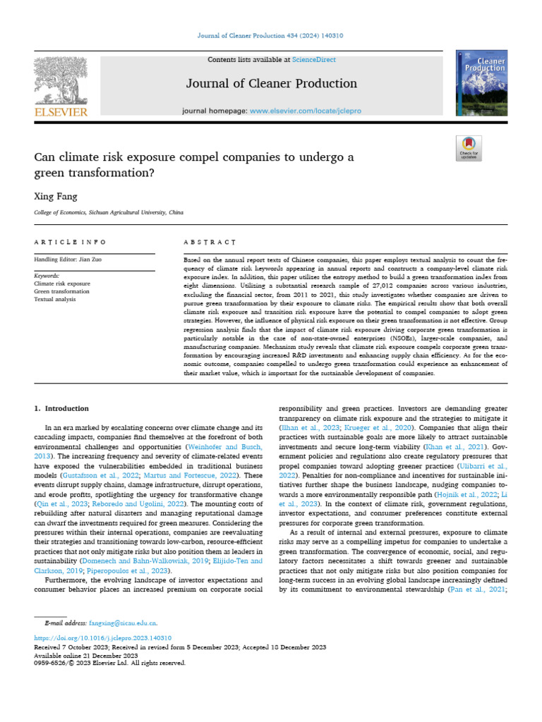 Can Climate Risk Exposure Compel Companies To Undergo A Green ...