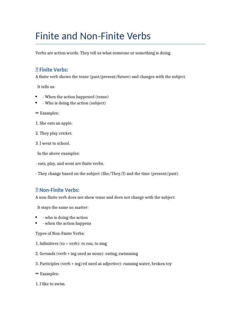 Finite vs Non-Finite Verbs Explained | PDF