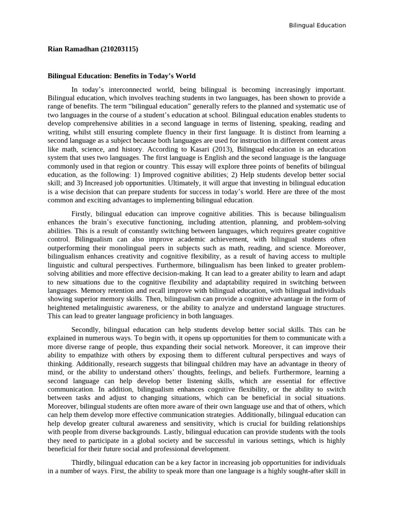 Benefits Bilingual Education in Today's World | PDF | Multilingualism ...