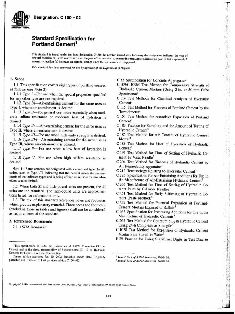 ASTM C-150-02 Portland Cement | PDF