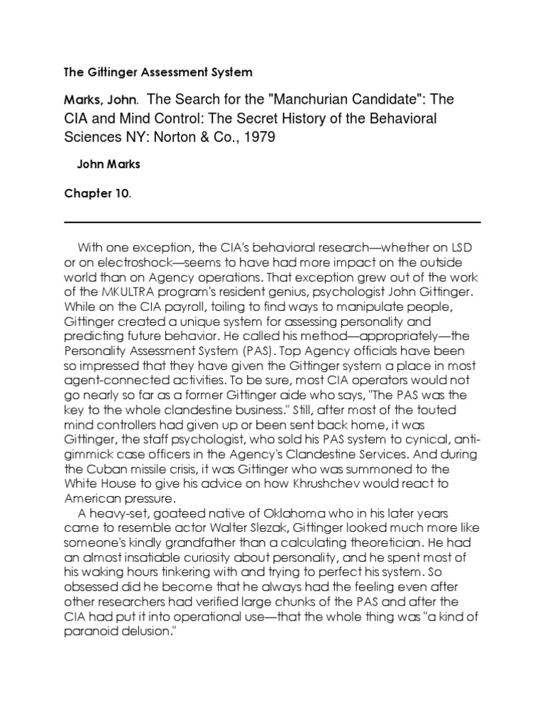 The Gittinger Assessment System | PDF | Central Intelligence Agency | Espionage