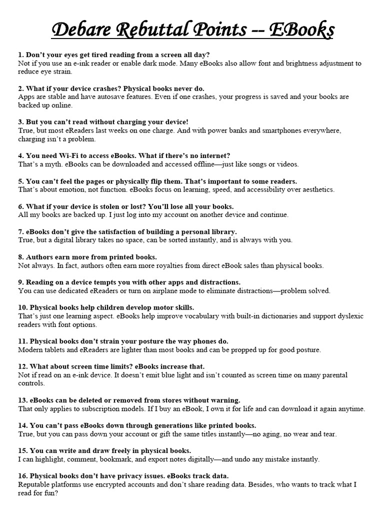 Side by Side... Debare Rebuttal Points | PDF | E Reader | Books