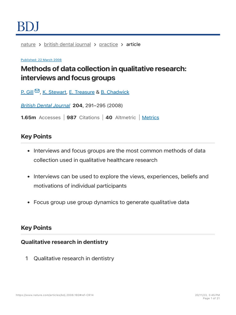 Methods of Data Collection in Qualitative Research - Interviews and Focus Groups | PDF | Focus ...