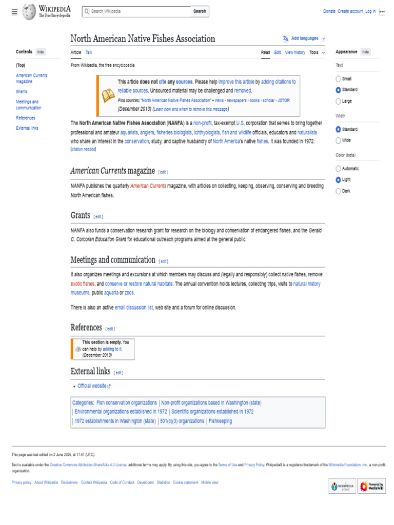North American Native Fishes Association | PDF | Wikipedia
