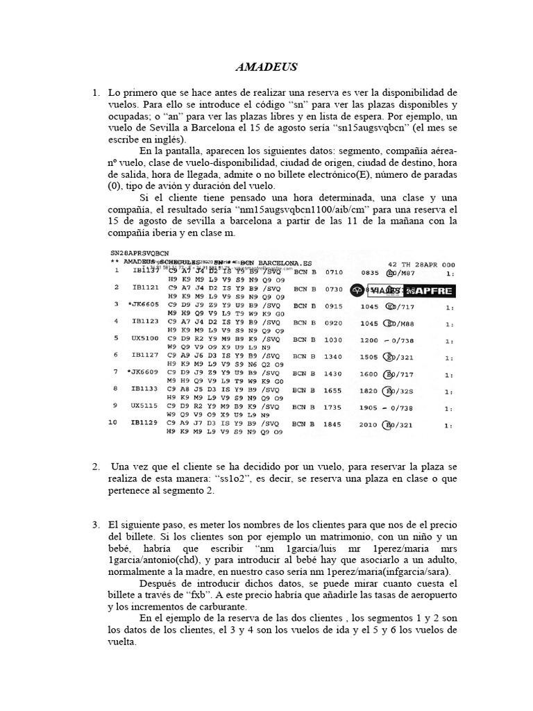 Proceso de Reserva en Amadeus | PDF