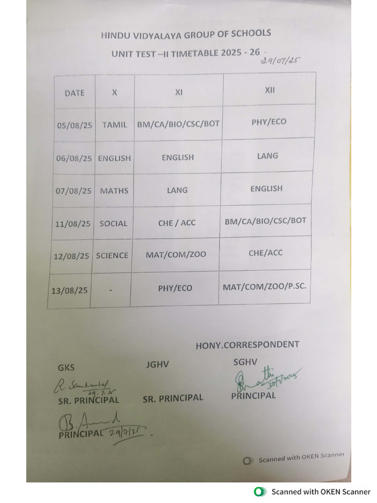 Unit Test Time Table (AUG) | PDF
