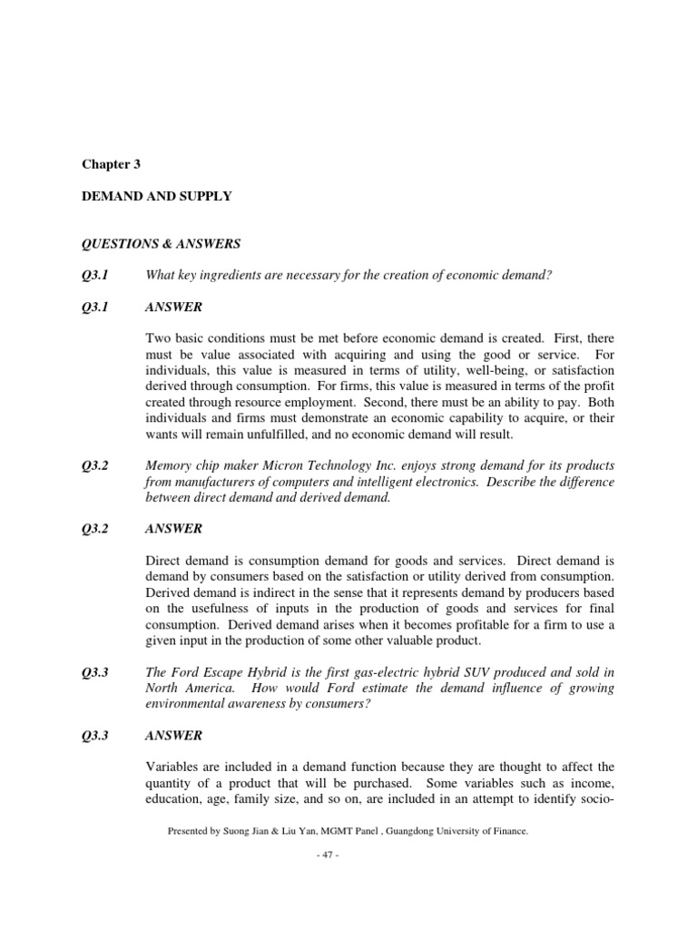 Demand and Supply: Questions & Answers Q3.1 Q3.1 Answer | PDF | Supply ...