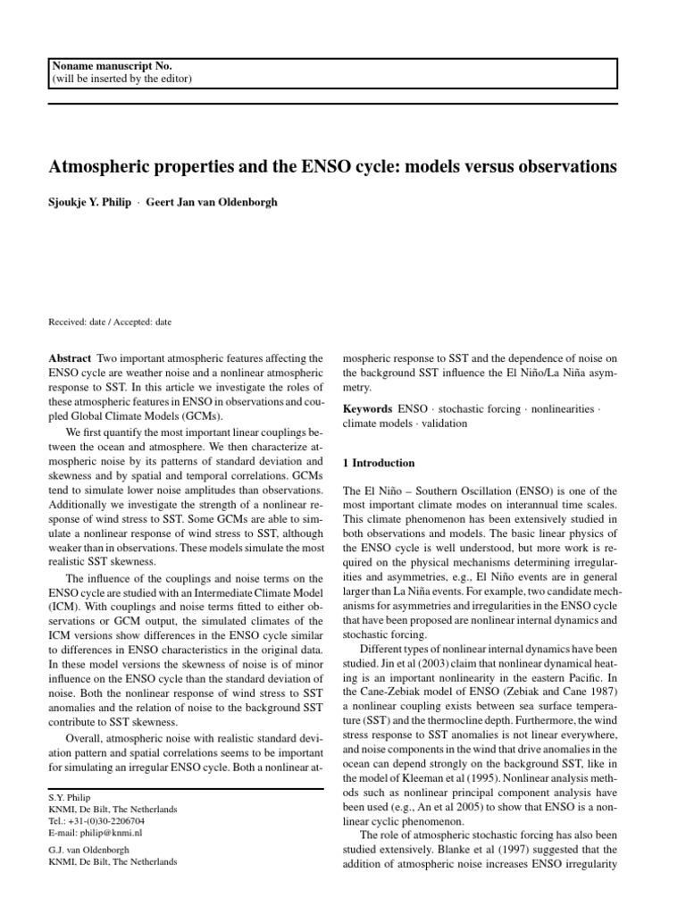 Atmospheric Properties and The ENSO Cycle: Models Versus Observations ...