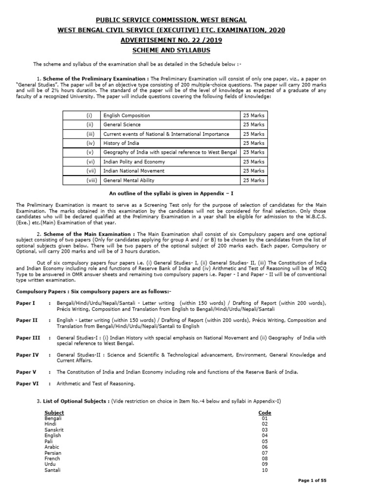 WBCS Mains Exam Pattern and Syllabus 2024 | PDF | Matrix (Mathematics ...