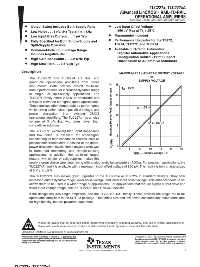 TLC 2274 | PDF | Operational Amplifier | Amplifier