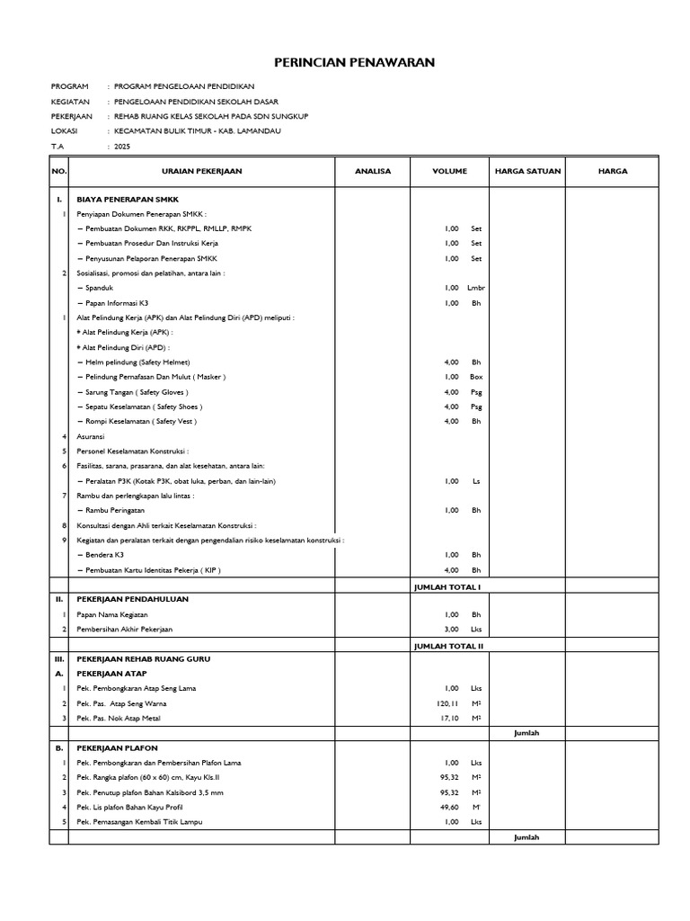 Rab Kosong Rehab Ruang Kelas Sekolah Pada SDN Sungkup | PDF
