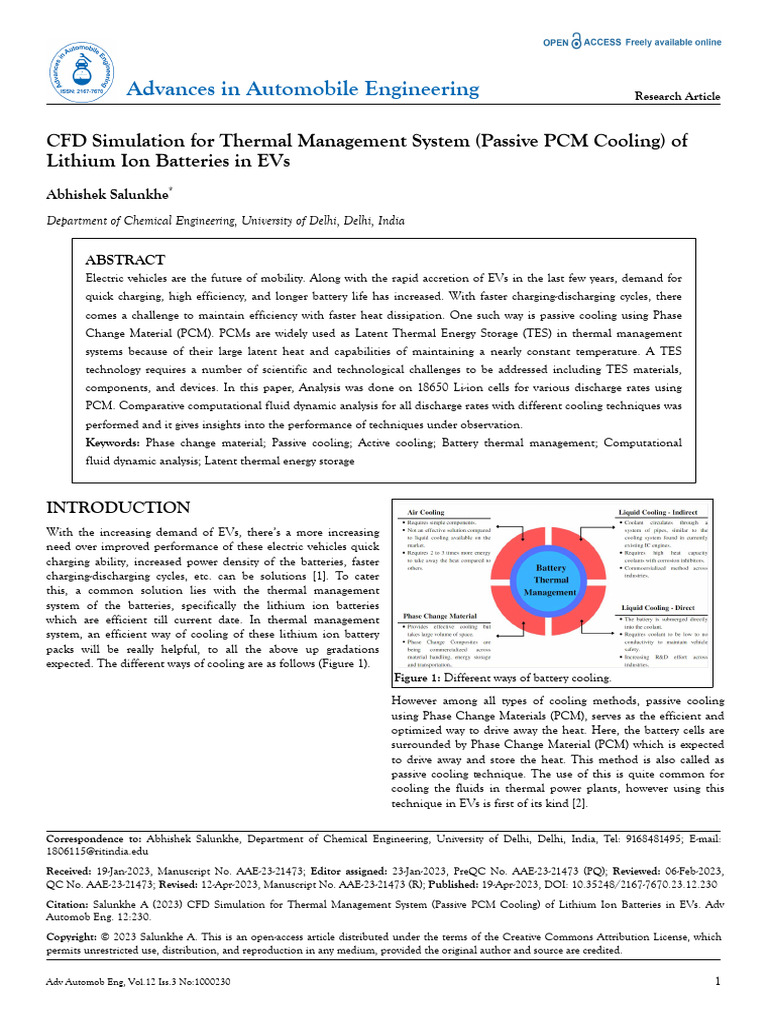 PCM Cooling for EV Battery Thermal Management | PDF | Lithium Ion ...