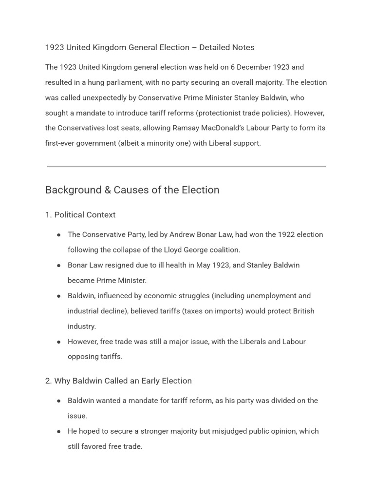 1923 UK General Election Overview | PDF | Liberal Party (Uk ...