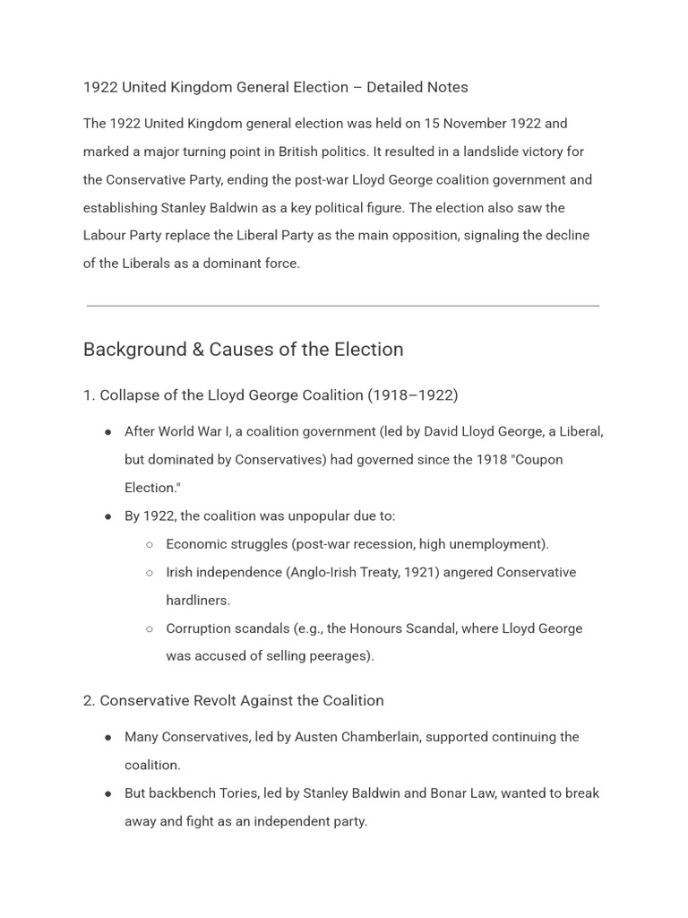 1922 UK General Election Overview | PDF | Liberal Party (Uk ...