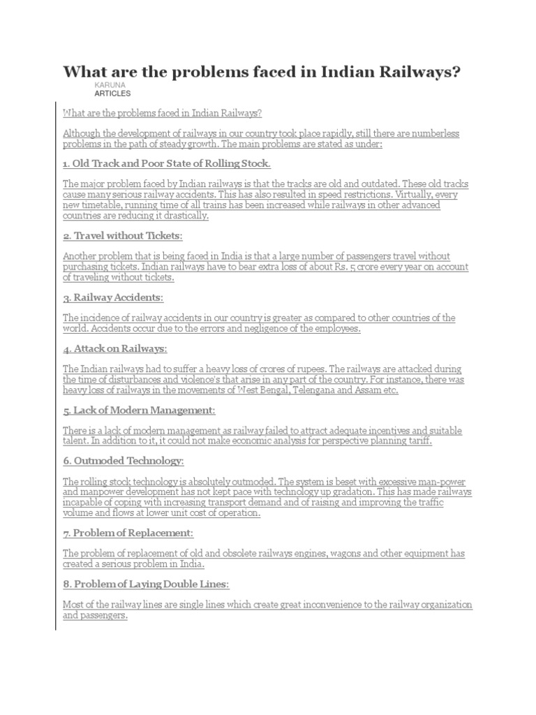 What Are The Problems Faced in Indian Railways | PDF | Rail Transport ...