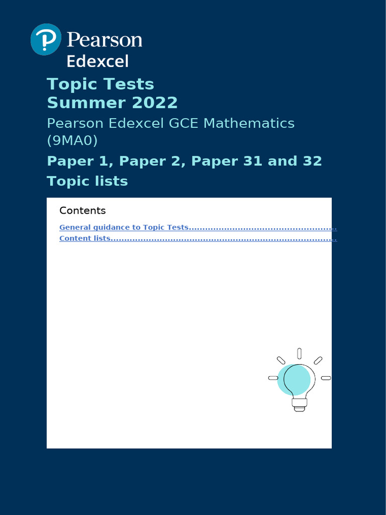 Edexcel A Level Maths Topic Tests Guide | PDF | Equations | Function ...