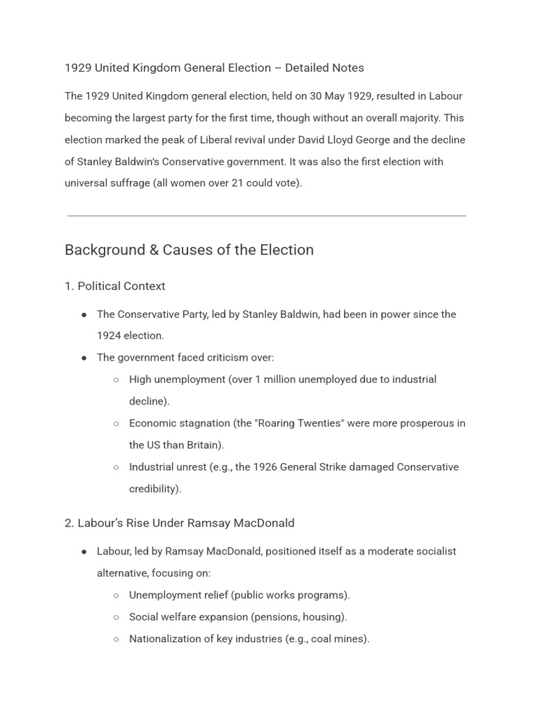 1929 General Election Notes | PDF | Labour Party (Uk) | Liberal Party (Uk)