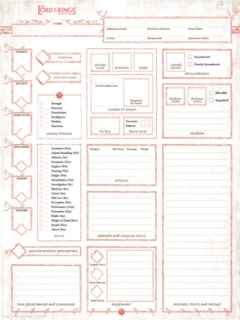 LotR Character Sheet Form Fillable | PDF