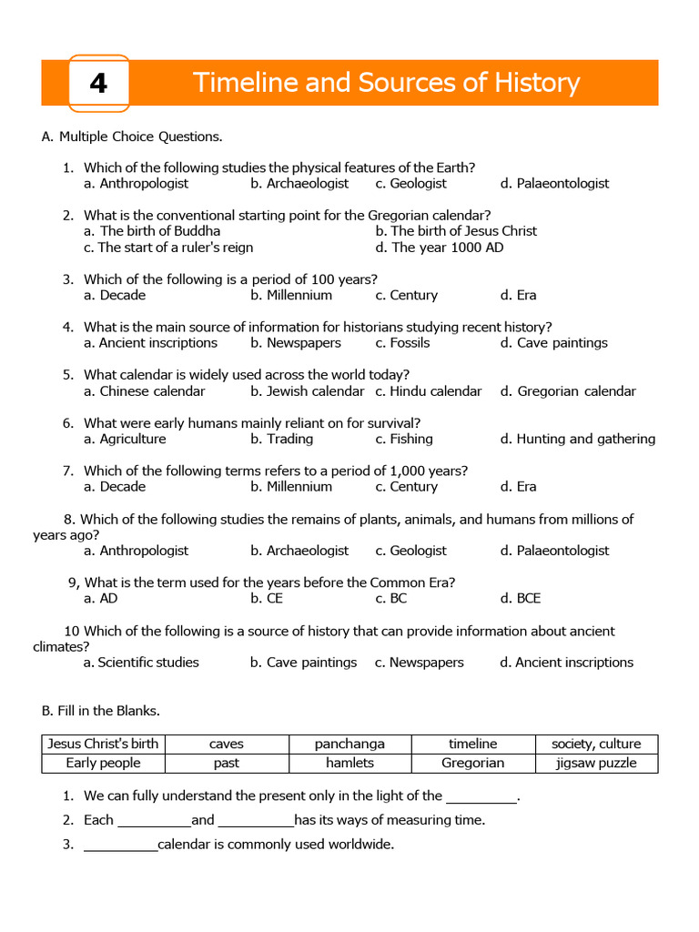 Worksheet of Timeline and Source of History | PDF | Common Era | Anno ...
