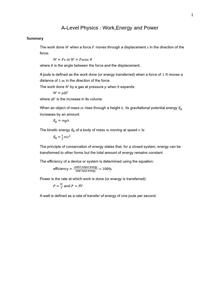 Work Energy and Power | PDF | Force | Potential Energy