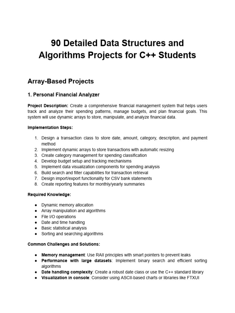 Detailed Data Structures and Algorithms Projects For C++ Students | PDF | Matrix (Mathematics ...