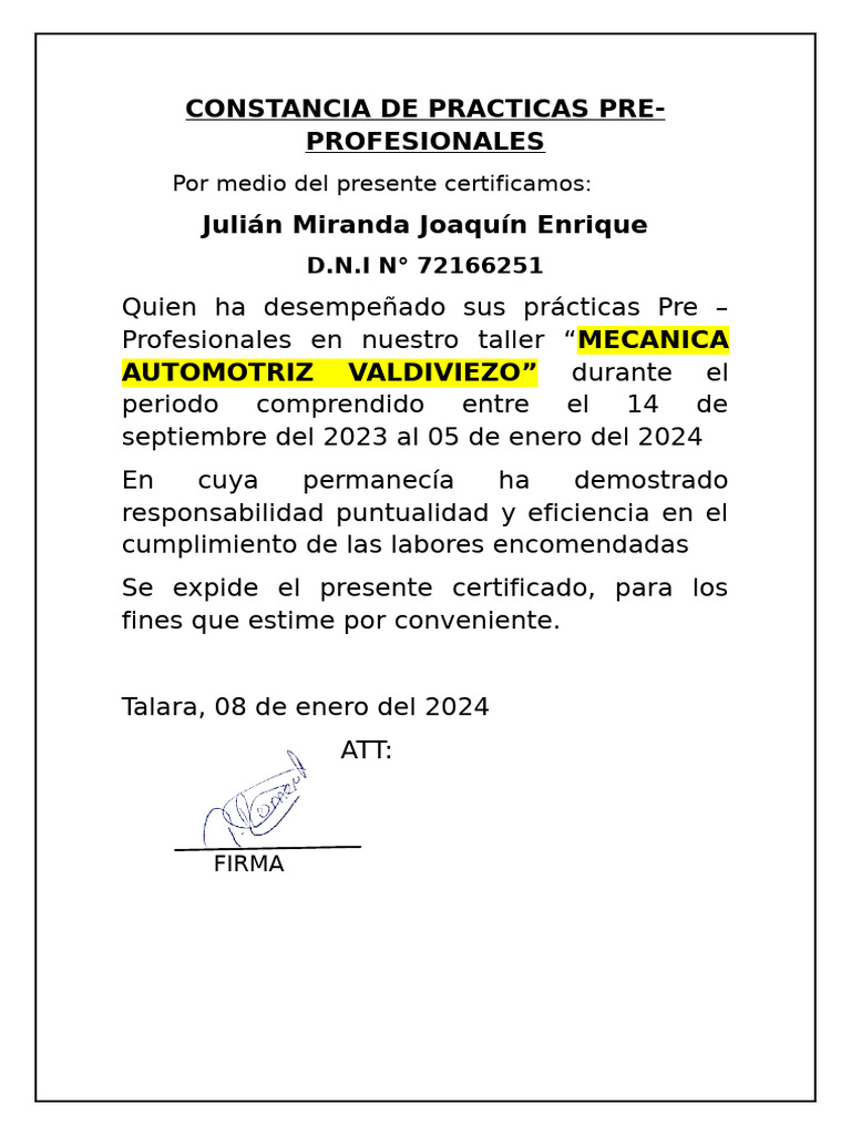 Constancia de Practicas Pre | PDF